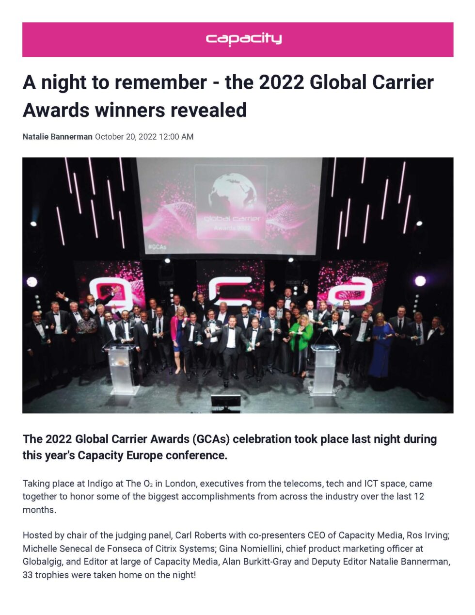 A night to remember - the 2022 Global Carrier Awards winners revealed ...